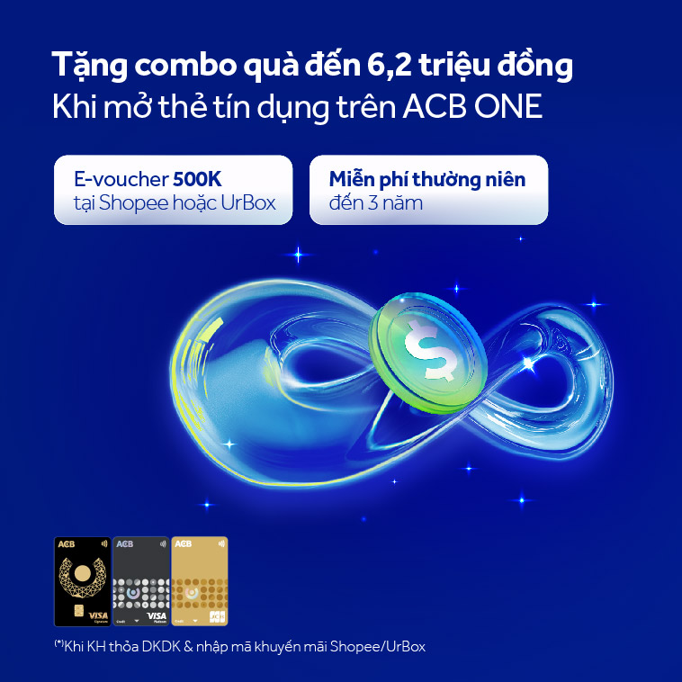 MỞ THẺ TÍN DỤNG TRÊN ACB ONE NHẬN COMBO QUÀ ĐẾN 6.2 TRIỆU ĐỒNG